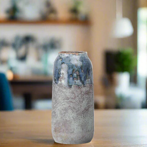 Arya Ceramic Round Vase with Irregular Lip and Marbleized Top Design ...